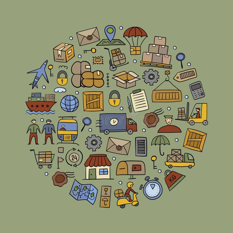 Shipping and Delivery Concept Art. Circle Frame Background for Your ...