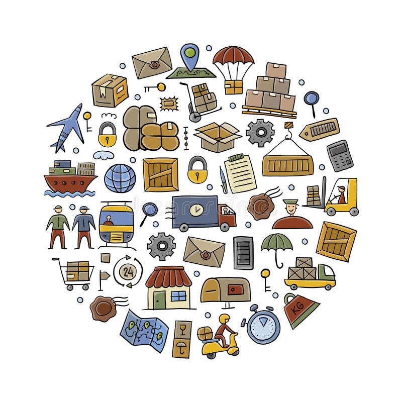 Shipping and Delivery Concept Art. Circle Frame Background for Your ...