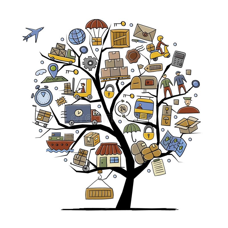 Shipping and Delivery Concept Art Tree. Isolated on White for Your ...