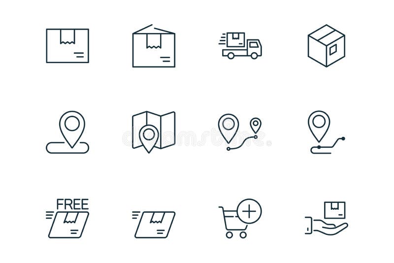 Shipping and Delivery Line Icons Set on White Background Stock ... Shipping and Delivery Line Icons Set on White Background Stock ...