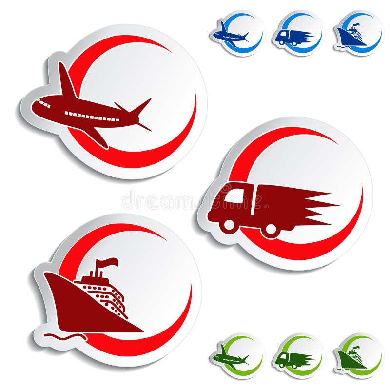 Shipping, Delivery Stickers - Car, Ship, Plane Stock Vector ...