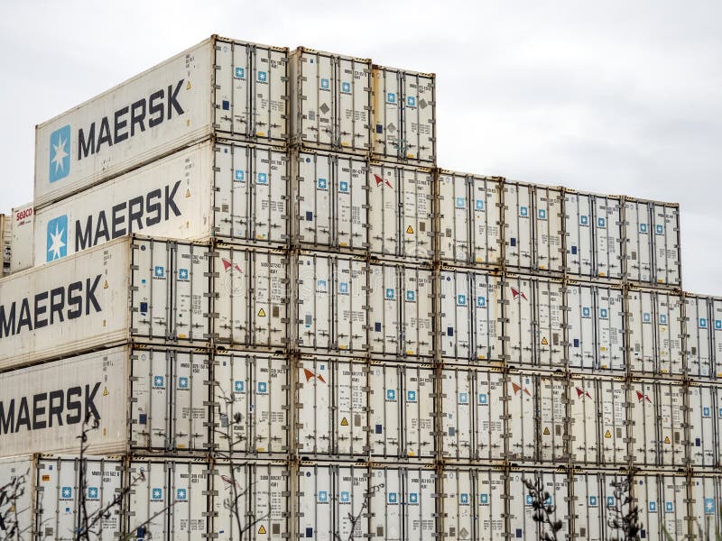 Shipping Depot Yard with White Containers Editorial Stock Photo - Image ...