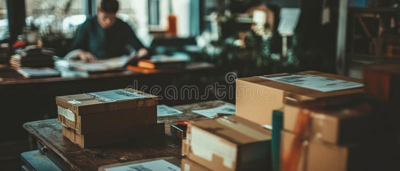 Shipping Documentation and Packages on a Desk in a Logistics Office ...