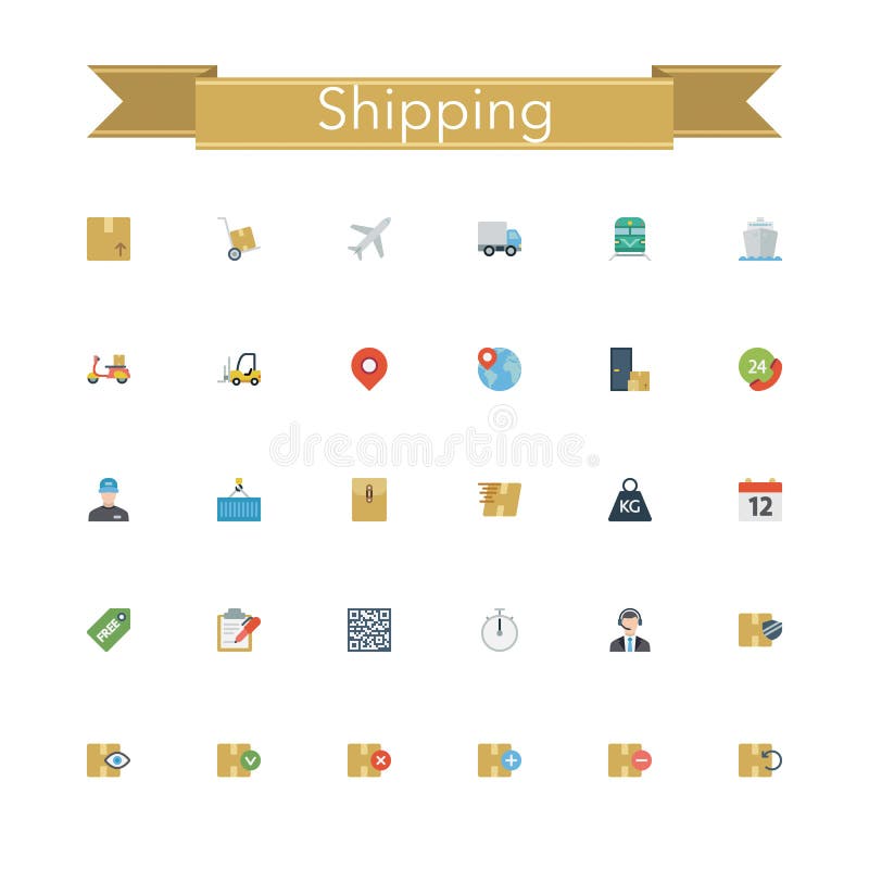 Shipping Flat Icons stock vector. Illustration of merchandise - 54466844