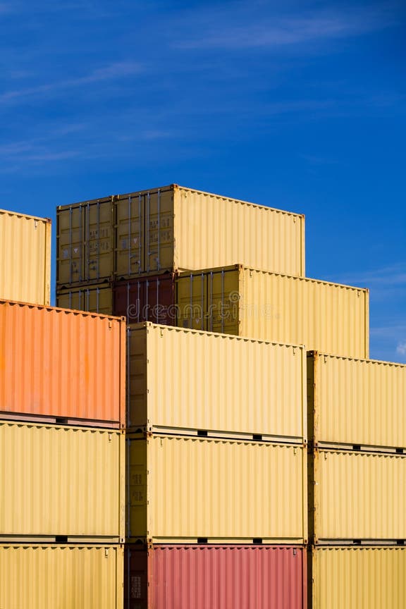 Shipping Freight Cargo Containers Stack in Harbor Stock Image - Image ...