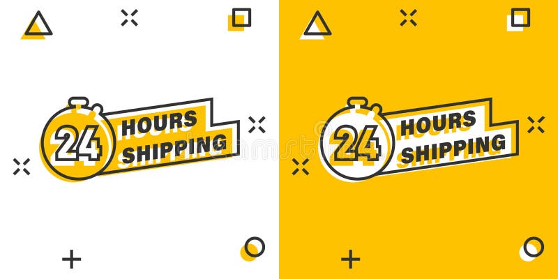 Shipping 24 Hours Icon in Comic Style. Delivery Countdown Cartoon ...