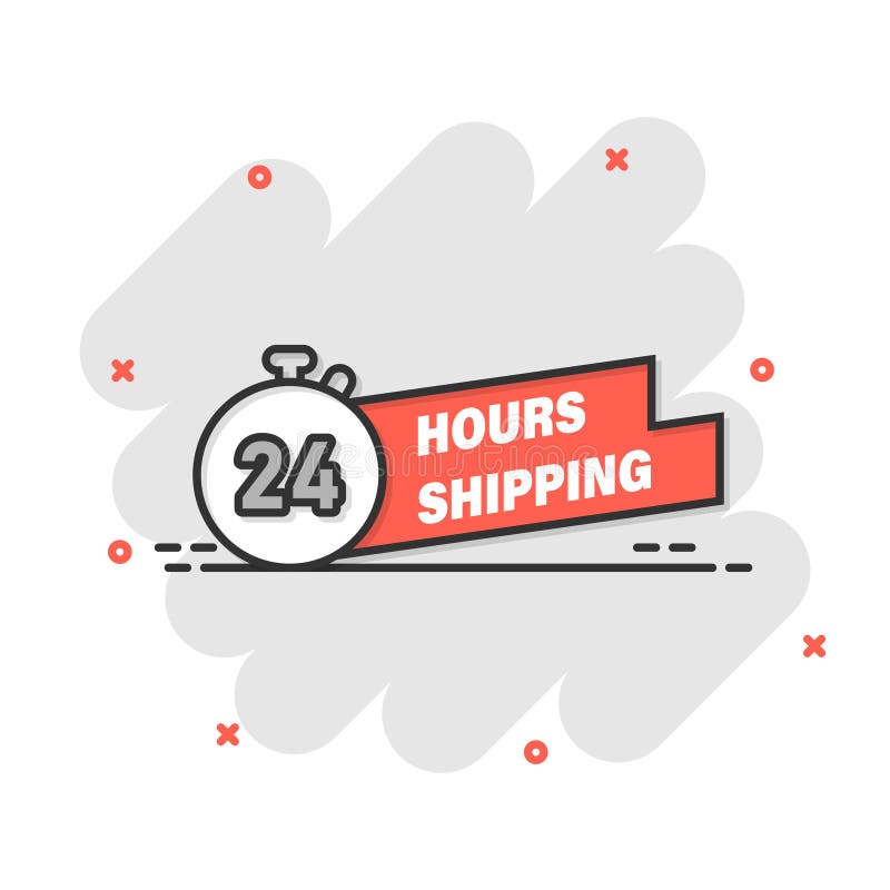 Shipping 24 Hours Icon in Comic Style. Delivery Countdown Cartoon ...