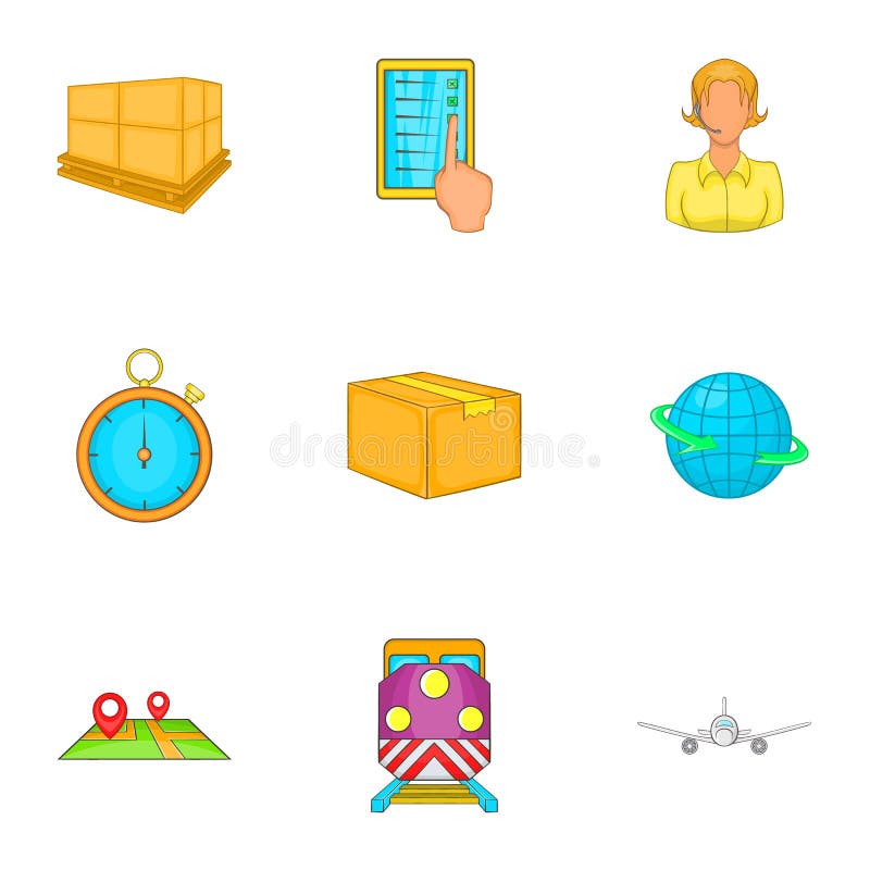 Shipping Icons Set, Cartoon Style Stock Vector - Illustration of goods ...