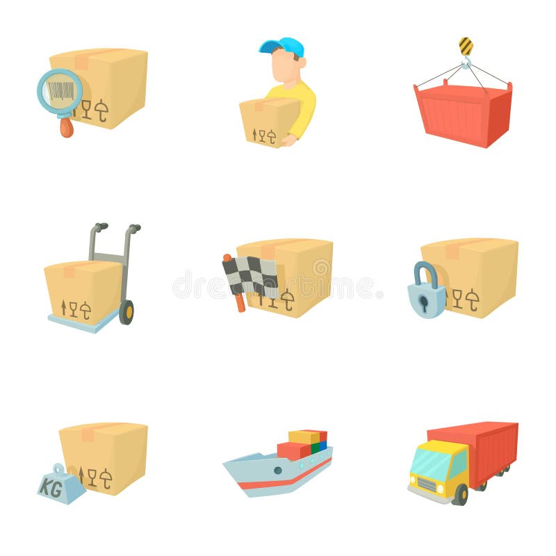 Shipping Icons Set, Cartoon Style Stock Vector - Illustration of ...