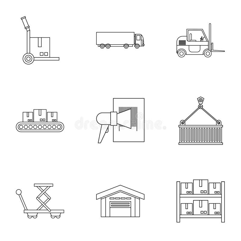 Shipping Icons Set, Outline Style Stock Vector - Illustration of ...