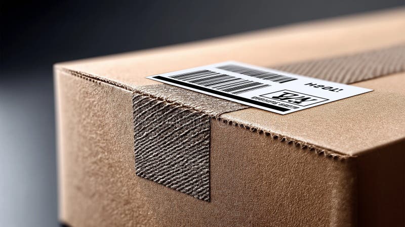 Shipping Label on Cardboard Box Showing Barcode, Delivery Address ...