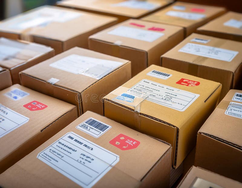 Shipping Labels on Packages, Representing Logistics, Delivery, and ...