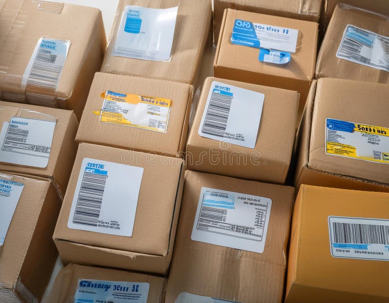Shipping Labels on Packages, Representing Logistics, Delivery, and ...