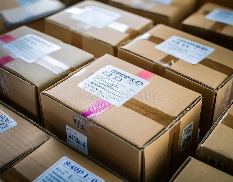Shipping Labels on Packages, Representing Logistics, Delivery, and ...