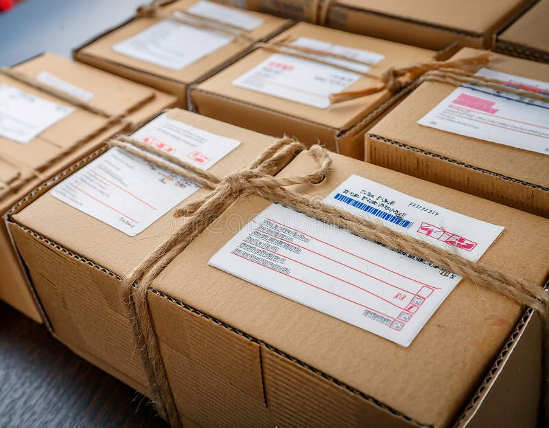 Shipping Labels on Packages, Representing Logistics, Delivery, and ...