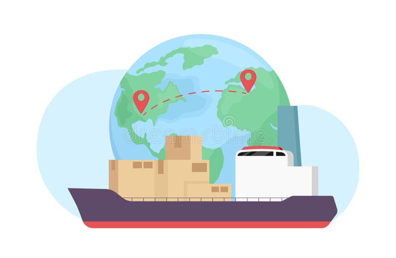 Shipping Large Packages with Vessel Flat Concept Vector Illustration ...