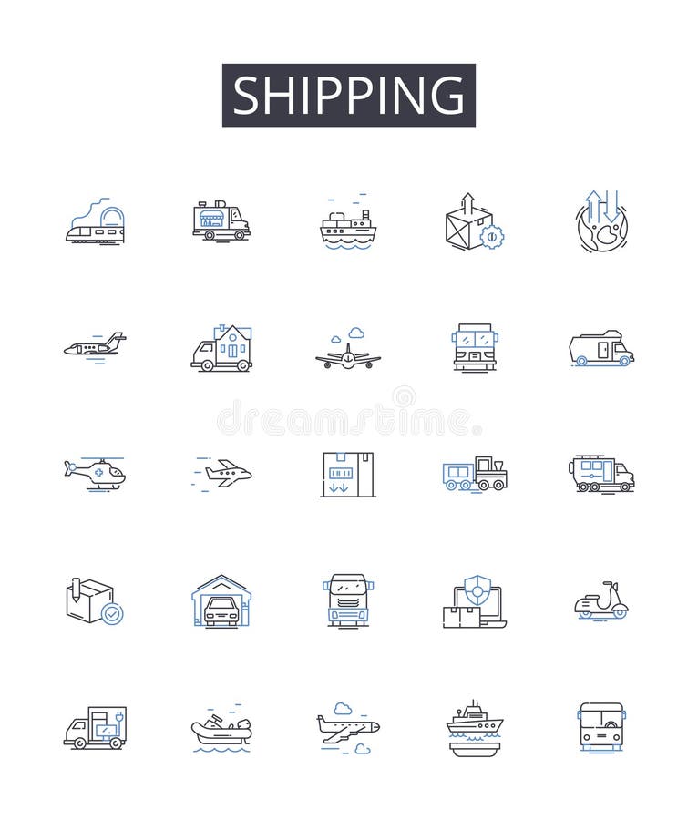 Shipping Line Icons Collection. Delivery, Freight, Transporting ...