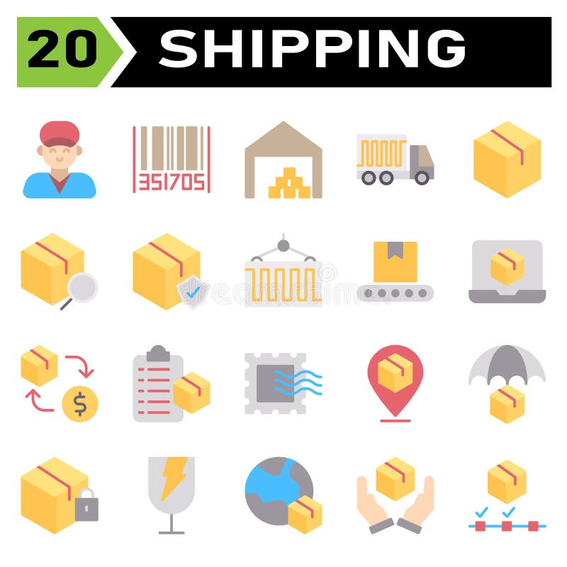 Shipping and Logistic Icon Set Include Man, Delivery, Holding, Service ...