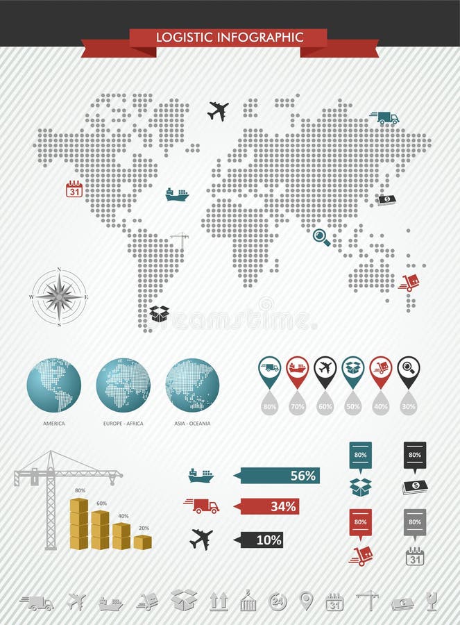 Shipping Logistic Infographic World Map Icons Set Stock Vector ...