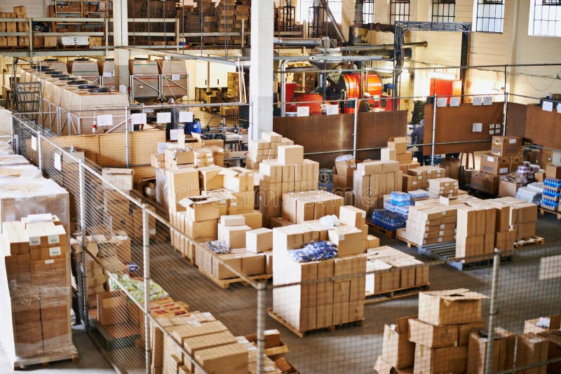 Shipping Logistics. Shot of the Interior of a Large Packaging and ...