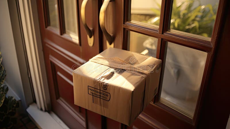 Shipping package on door stock illustration. Illustration of porch ...