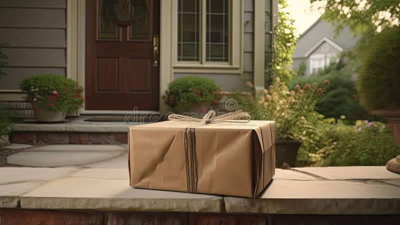 Shipping Package on Door Step Stock Illustration - Illustration of ...