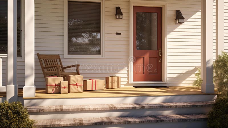 Shipping package porch stock illustration. Illustration of mail - 307626460