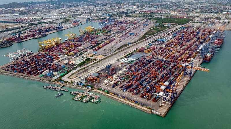 Shipping Port Load and Unloading Cargo from Container Ship Import ...