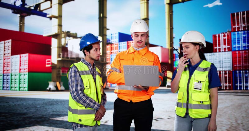 Shipping Port Worker Using Technology. Logistics Management Stock Photo ...