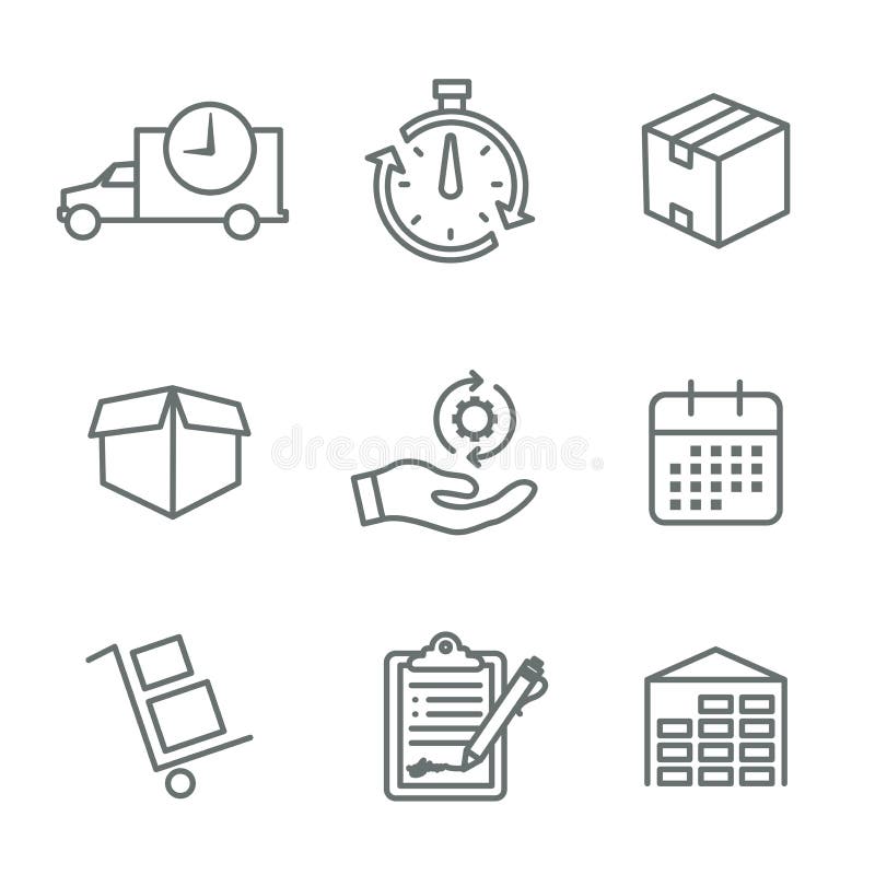 Shipping and Receiving Icon Set with Boxes, Warehouse, Checklist, Etc ...