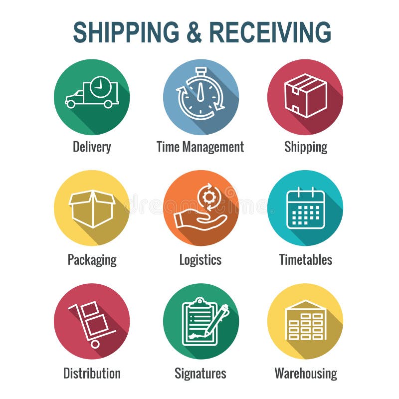 Shipping and Receiving Icon Set with Boxes, Warehouse, Checklist, Etc ...