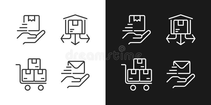 Shipping Service Pixel Perfect White Linear Icon for Dark Themes Set ...
