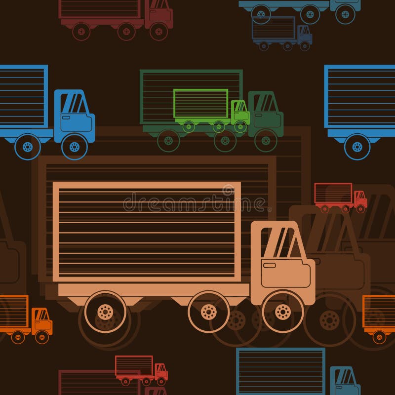 Flat Trailer Truck Vector Illustration with Dark Background Seamless ...