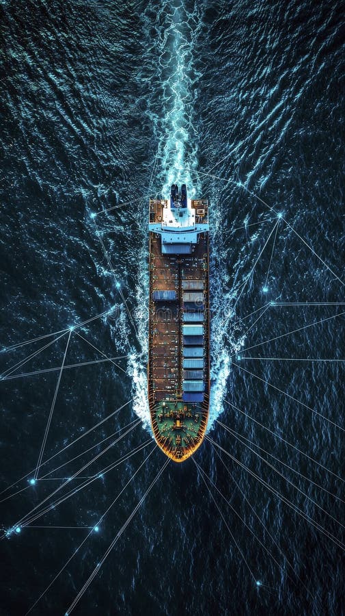 Shipping Vessel Navigating through Digital Blue Waters Stock ...