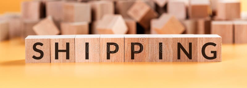 Shipping Word Written in Wooden Cube. Wooden Cube Background Stock ...