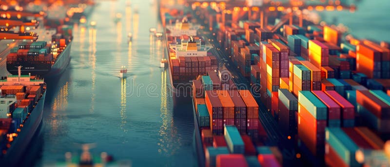 Shipping Yard with Cargo Ships and Containers, Organized Chaos, Copy ...