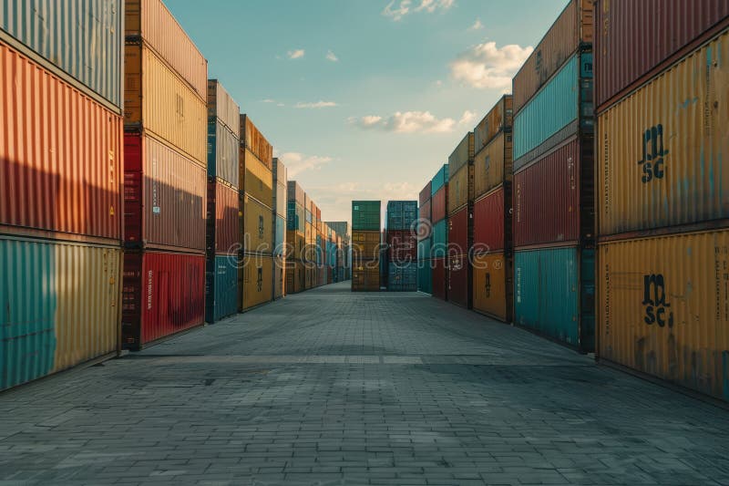 A Shipping Yard with Colorful Stacked Cargo Containers Under a Clear ...