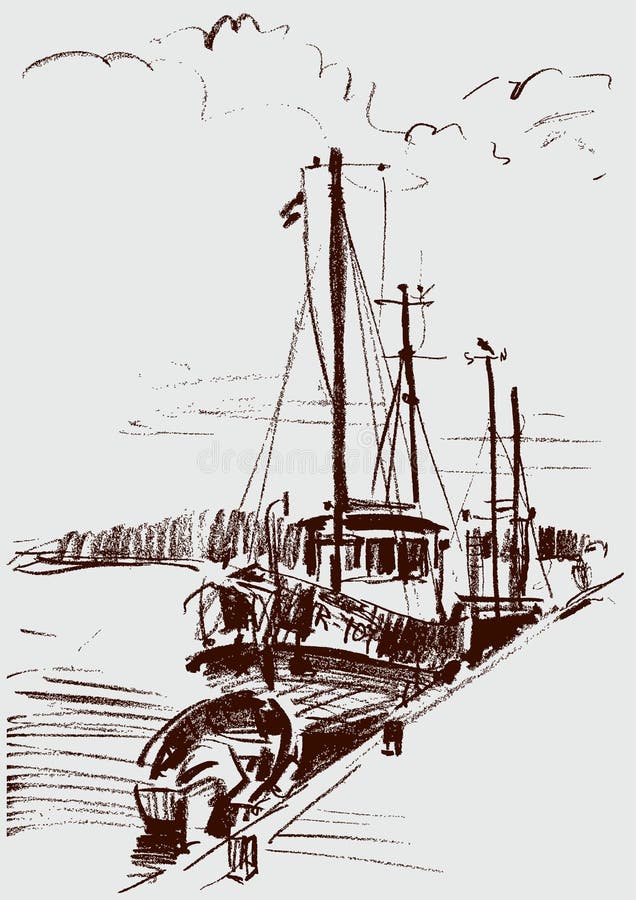 Ships at berth stock vector. Illustration of yacht, pier - 64477406