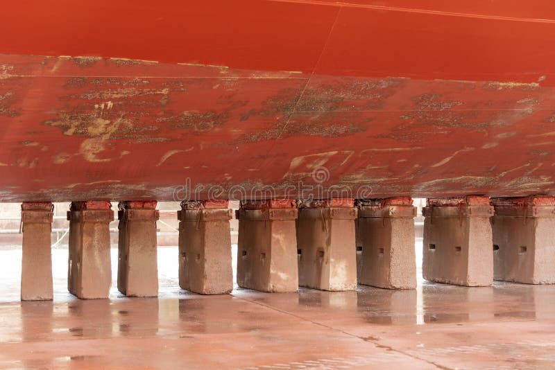 Ships Bottom Part, Seated on the Blocks Inside the Dry Dock. Stock ...