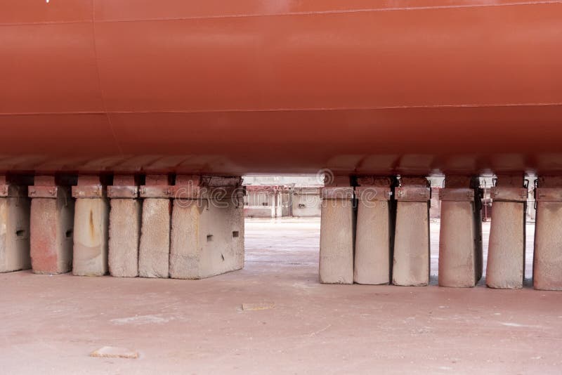 Ships Bottom Part, Seated on the Blocks Inside the Dry Dock. Stock ...
