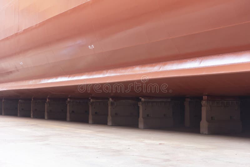Ships Bottom Part, Seated on the Blocks Inside the Dry Dock. Stock ...