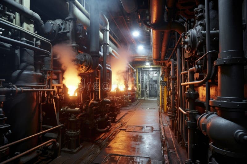 A Ships Engine Room in Action Stock Illustration - Illustration of ...