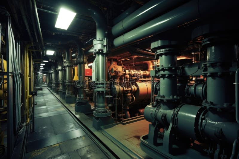 A Ships Engine Room in Action Stock Illustration - Illustration of ...