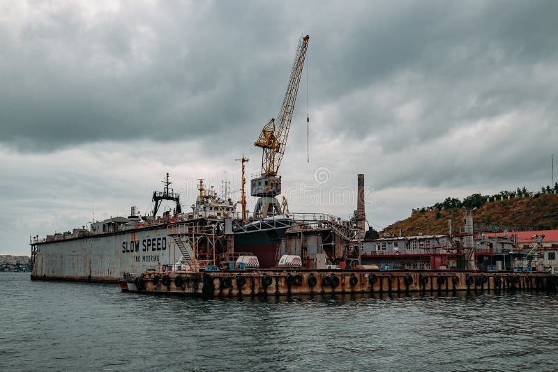 Ships in Floating Dry Dock Under Repair Stock Image - Image of steel ...