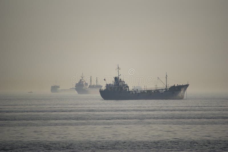Ships in the fog stock image. Image of ship, river, commercial - 6939533