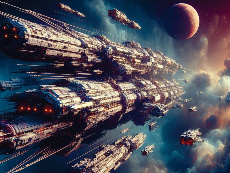 The Ships in the Galaxy with Planets in the Background, Space Ships ...