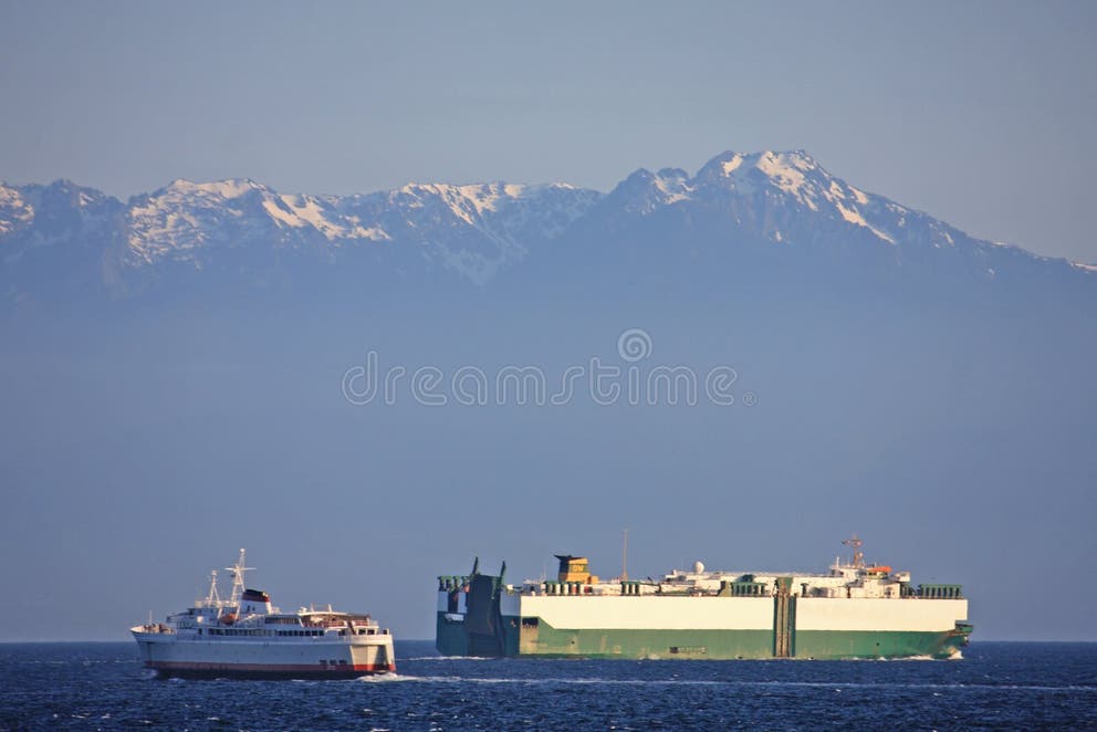 Ships in the Haro Strait stock photo. Image of columbia - 90552902