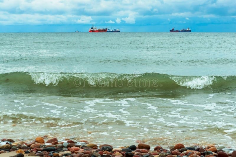 The Undulating Sea and, Ships on the Horizon Stock Photo - Image of ...