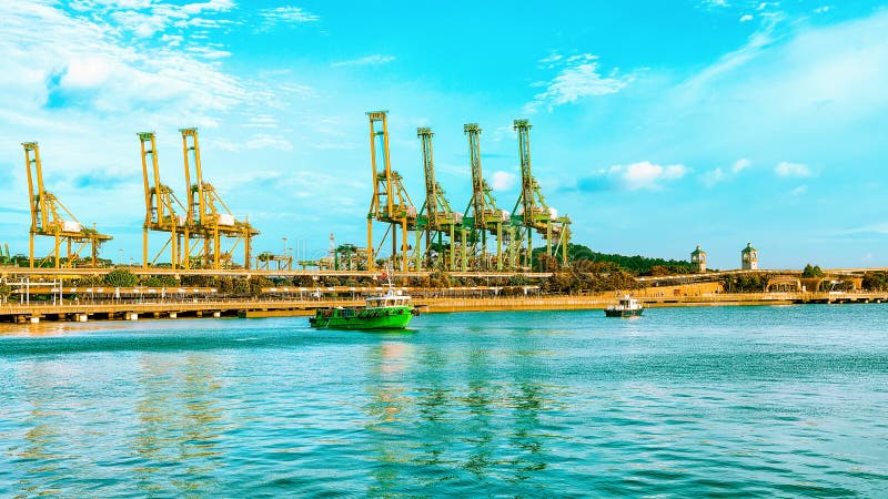 Ships and Loading Cranes Sentosa Island Singapore Stock Image - Image ...
