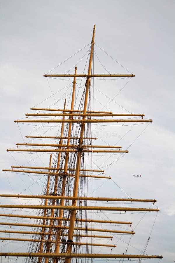 Masts, Spars and Rigging from Low Point of View Against Blue Sky Stock ...